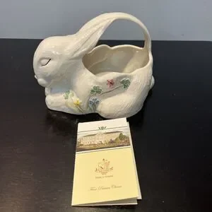 Belleek | Accents | Vtg Belleek Sleeping Rabbit Basket Clover Shamrock ...
